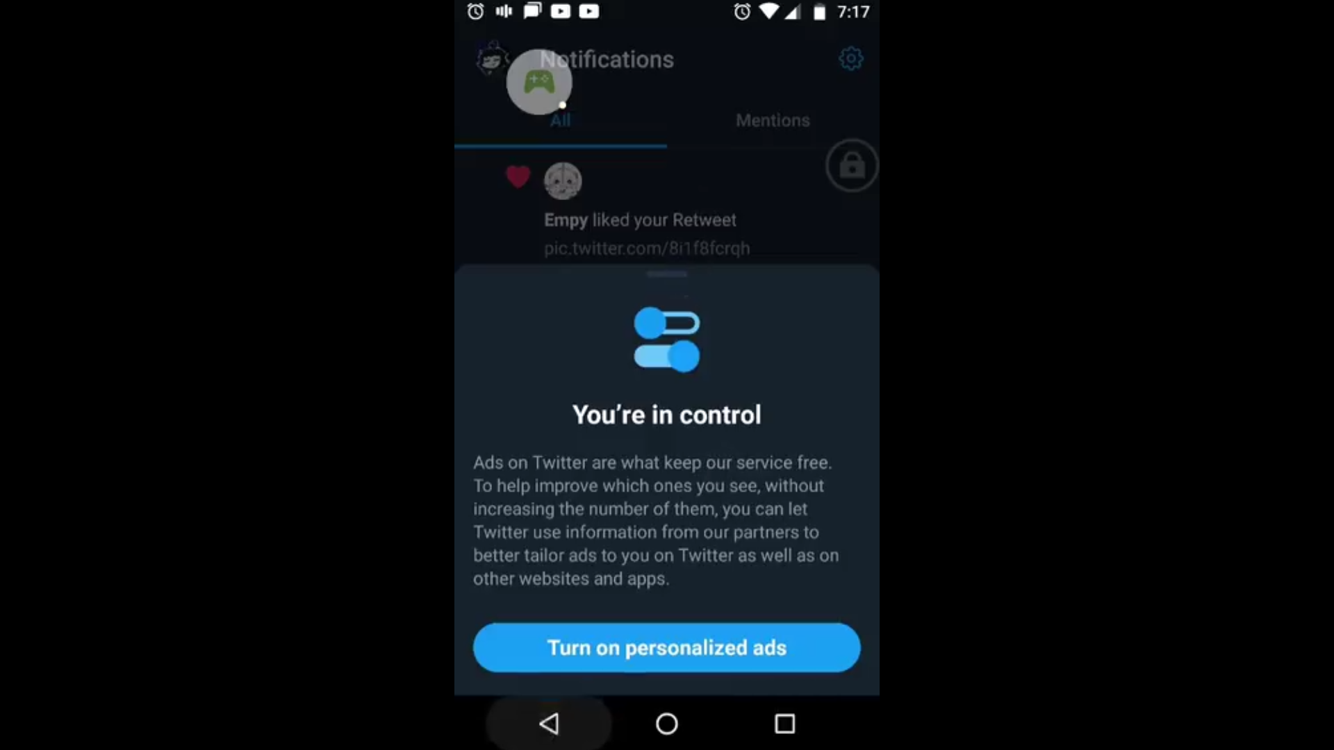 Difficult to exit personalized ads on Twitter - Dark Patterns Tip Line