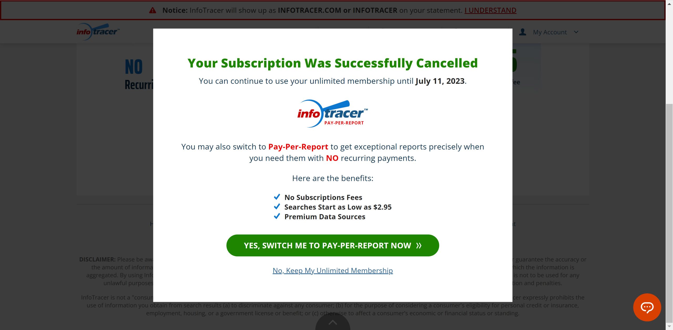 Defaults to avoid cancellation - Dark Patterns Tip Line