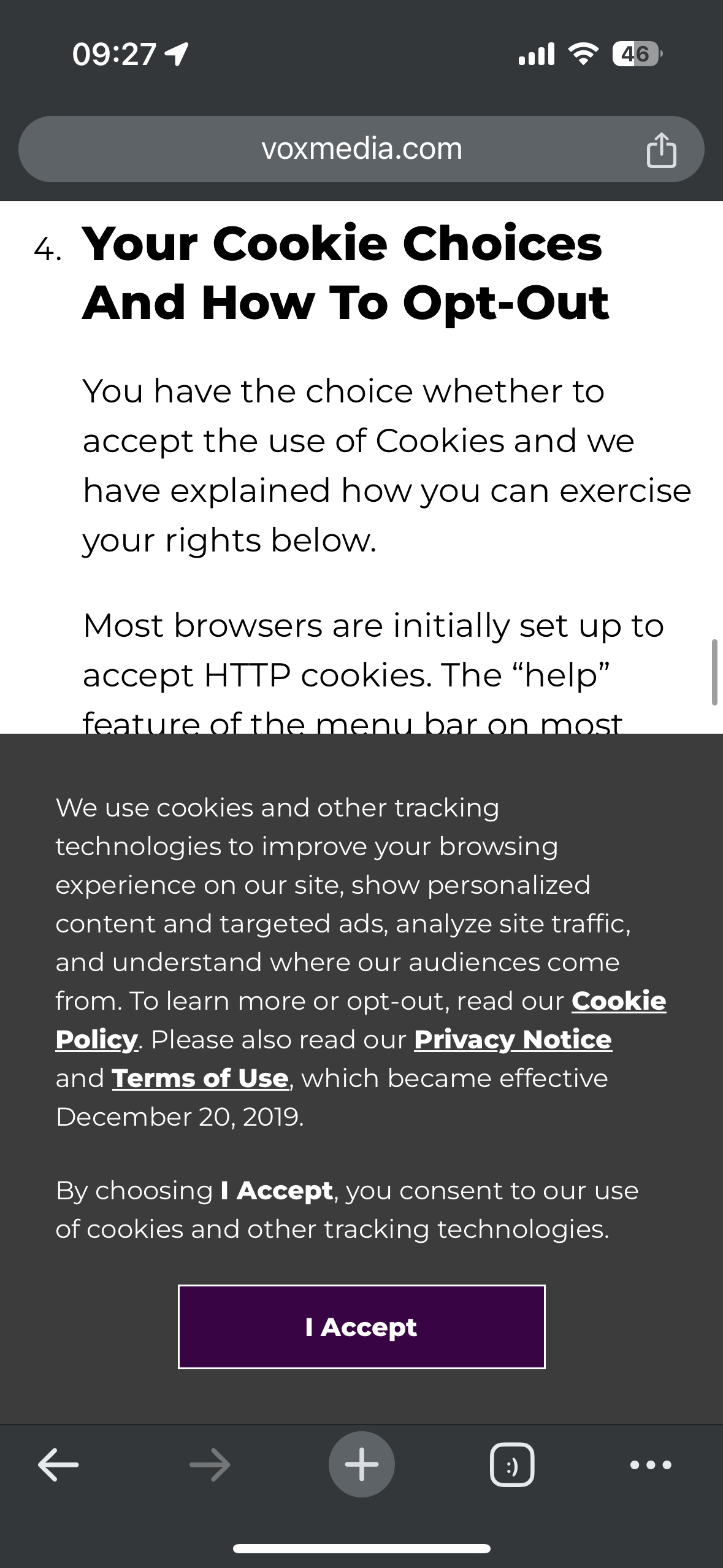 Cannot reject cookies - Dark Patterns Tip Line